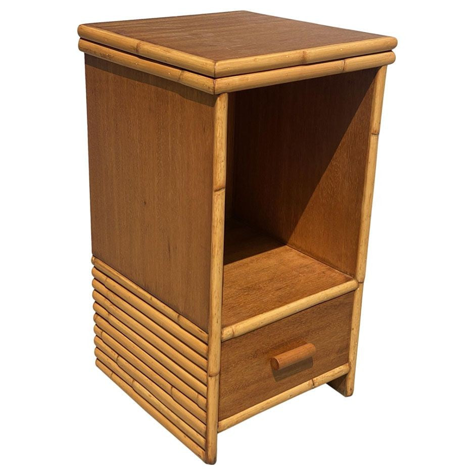 Mid-century Single Drawer Stacked Rattan & Koa Wood Bedside Table ...