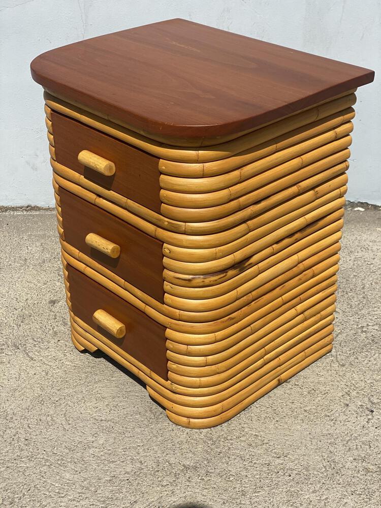 Streamline Stacked Rattan Bedside Table W/ Mahogany Top, Pair ...